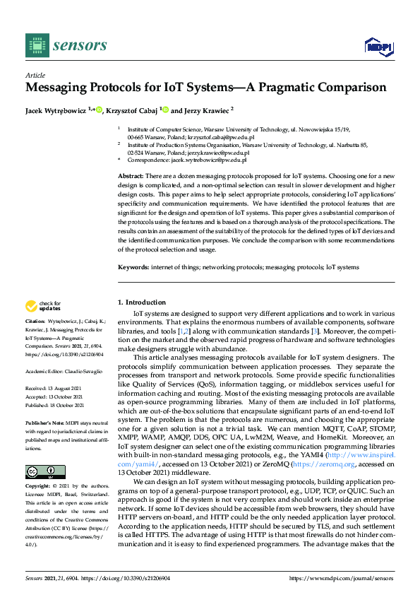 (PDF) Messaging Protocols for IoT Systems-A Pragmatic Comparison