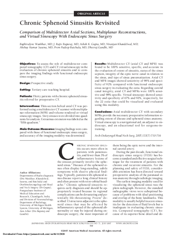 (PDF) Chronic Sphenoid Sinusitis Revisited