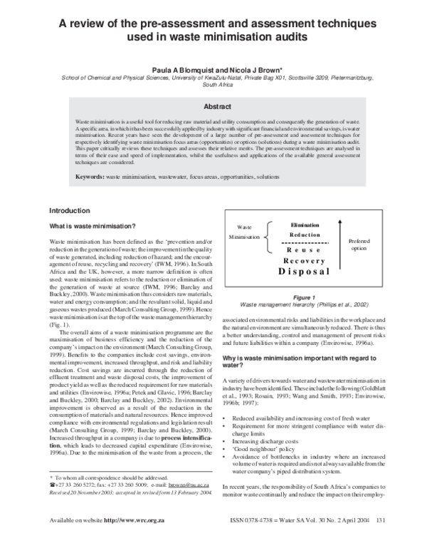 (PDF) A review of the pre-assessment and assessment techniques used in ...