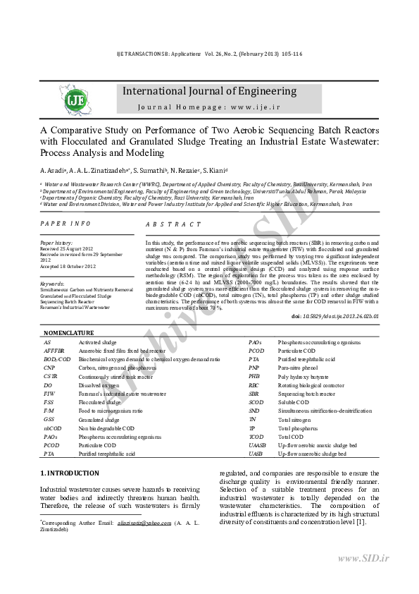 (PDF) A Comparative Study on Performance of Two Aerobic Sequencing Batch Reactors with ...
