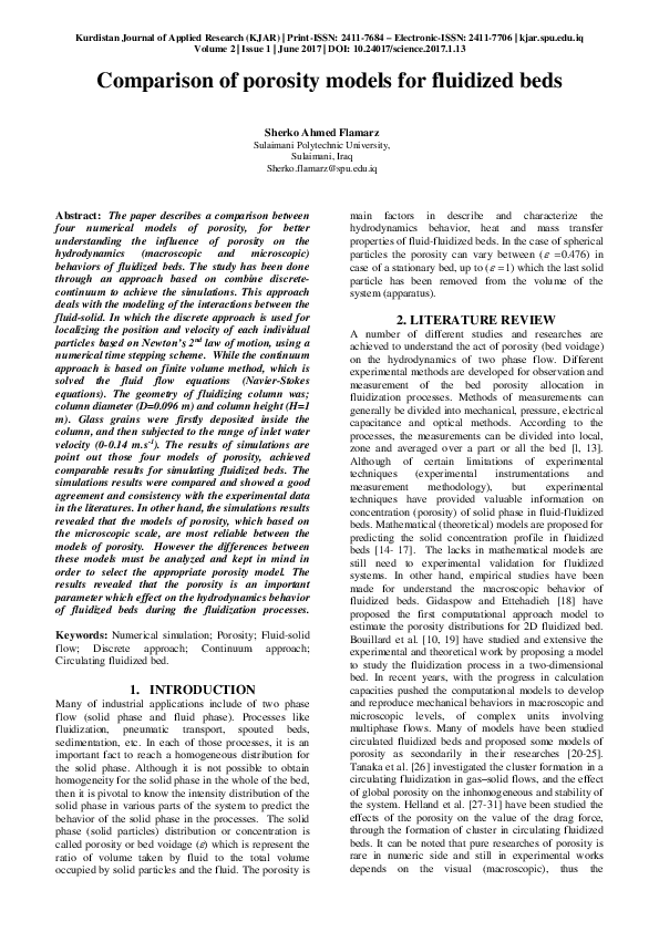 (PDF) Comparison of porosity models for fluidized beds