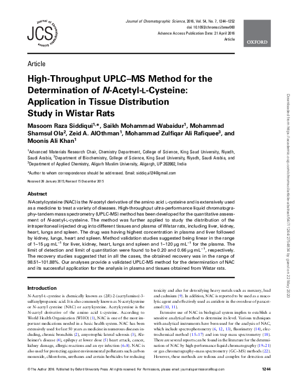 (PDF) High-Throughput UPLC-MS Method for the Determination of N-Acetyl-l-Cysteine: Application ...