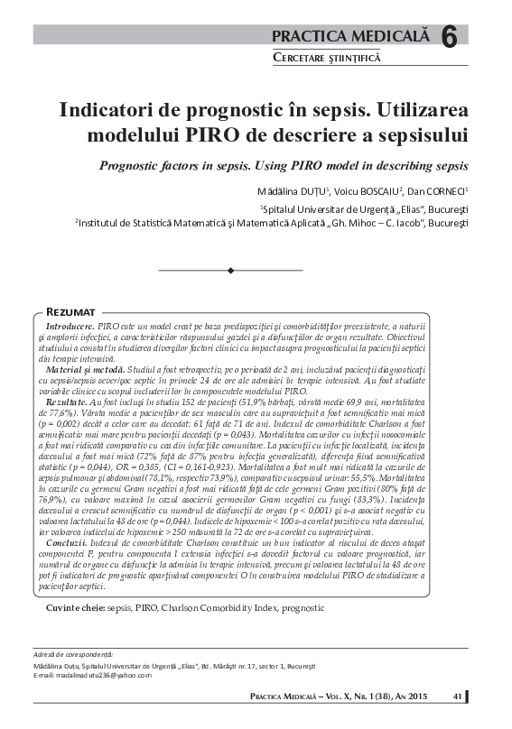(PDF) Prognostic factors in sepsis. Using PIRO model in describing sepsis