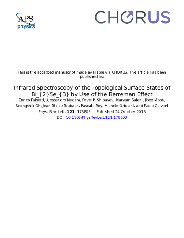 (PDF) Infrared Spectroscopy of the Topological Surface States of Bi2Se3 ...