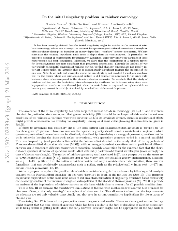 (PDF) On the initial singularity problem in rainbow cosmology