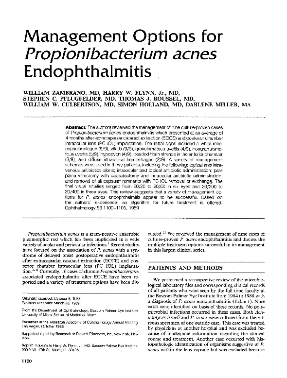 (PDF) Management Options for Propionibacterium acnes Endophthalmitis