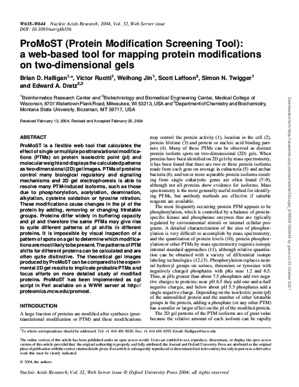 (PDF) ProMoST (Protein Modification Screening Tool): a web-based tool for mapping protein ...