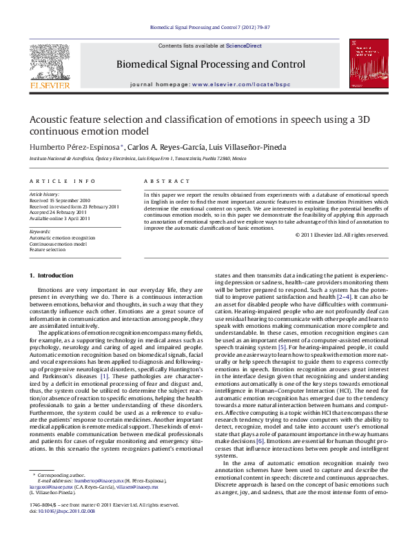 (PDF) Acoustic feature selection and classification of emotions in speech using a 3d continuous ...
