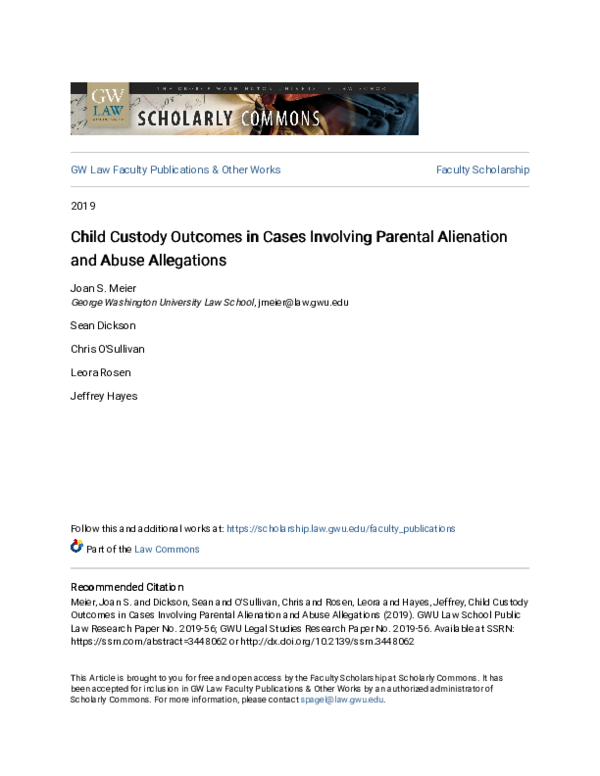 (PDF) Child Custody Outcomes in Cases Involving Parental Alienation and ...