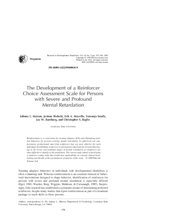 (PDF) The development of a reinforcer choice assessment scale for ...