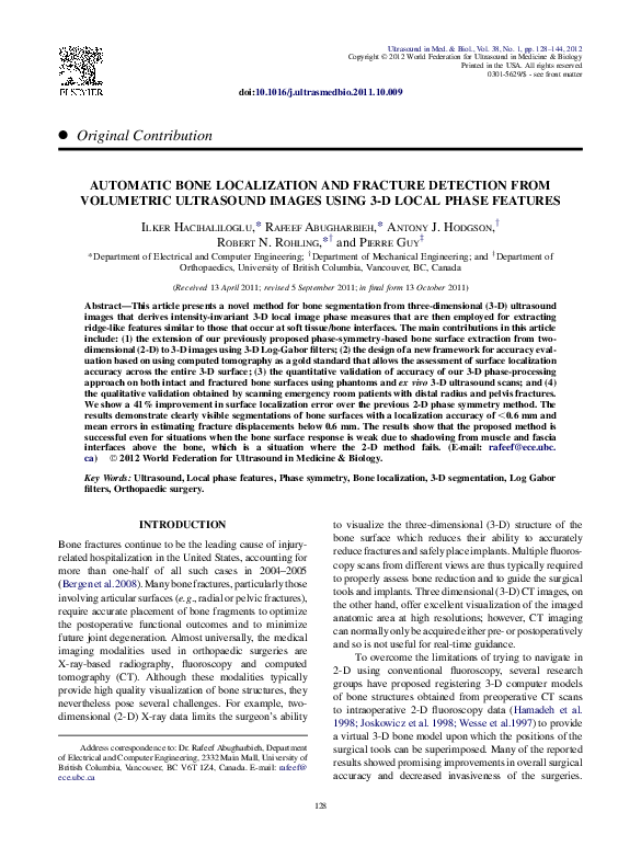 (PDF) Automatic Bone Localization and Fracture Detection from Volumetric Ultrasound Images Using ...
