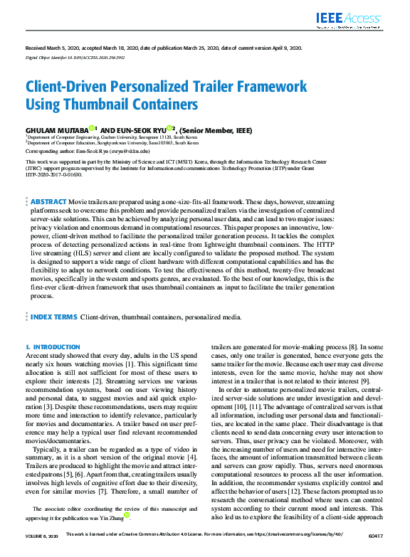 (PDF) Client-Driven Personalized Trailer Framework Using Thumbnail ...
