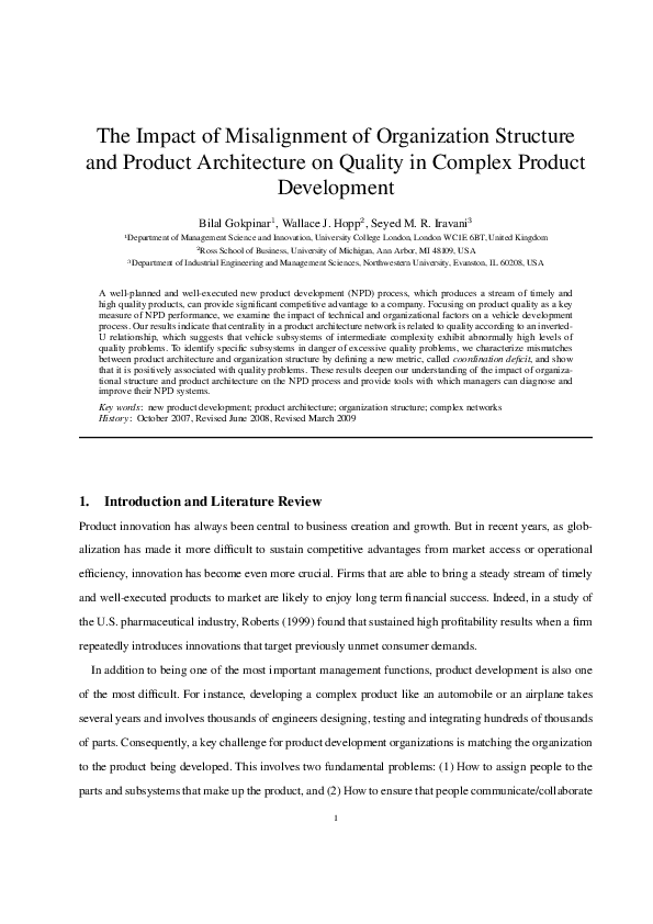 (PDF) The Impact of Misalignment of Organization Structure and Product ...