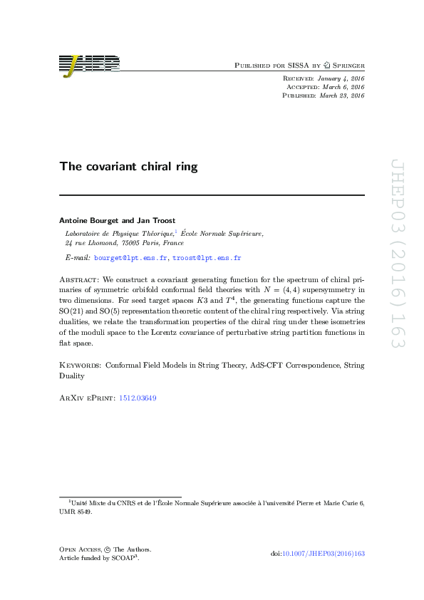 (PDF) The covariant chiral ring | Antoine Bourget - Academia.edu