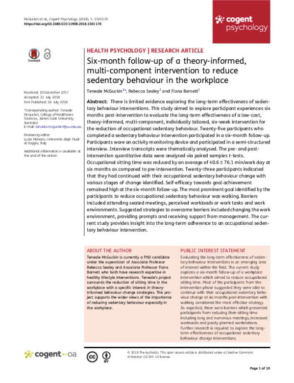 (PDF) Six-month follow-up of a theory-informed, multi-component intervention to reduce sedentary ...