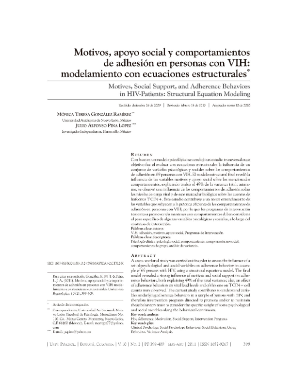 (PDF) Motivos, apoyo social y comportamientos de adhesión en personas ...