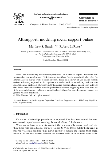 (PDF) Alt.support: modeling social support online