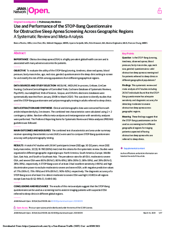 (PDF) Use and Performance of the STOP-Bang Questionnaire for ...