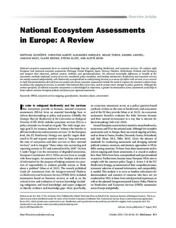 (PDF) National Ecosystem Assessments in Europe: A Review
