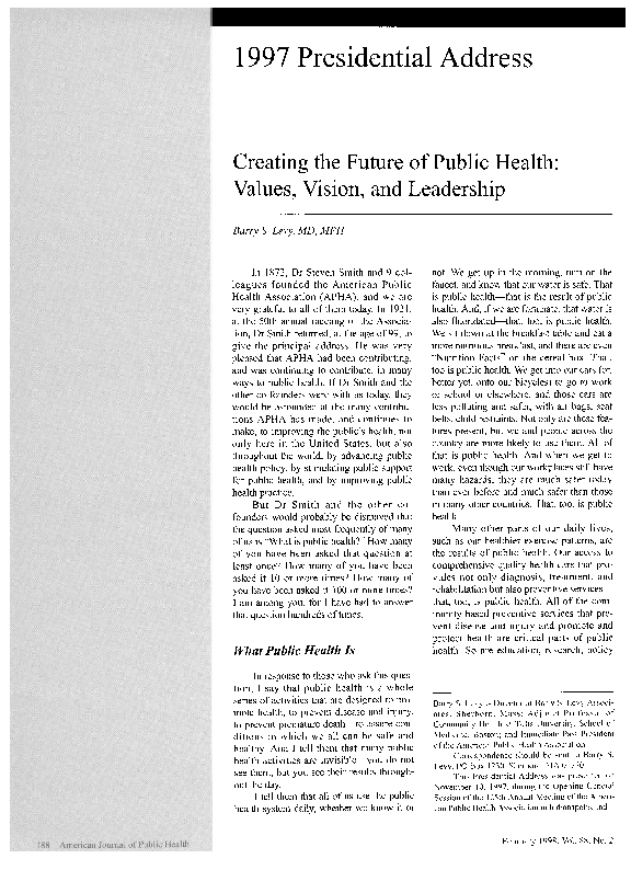 (PDF) Creating the future of public health: values, vision, and leadership