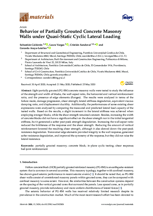 (PDF) Behavior of Partially Grouted Concrete Masonry Walls under Quasi ...