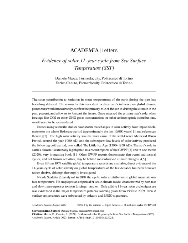 (PDF) Evidence of solar 11-year cycle from Sea Surface Temperature (SST)