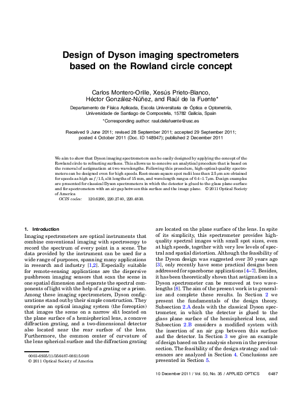 (PDF) Design of Dyson imaging spectrometers based on the Rowland circle ...