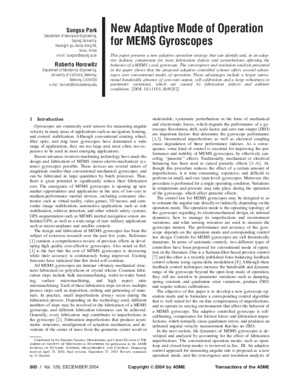 (PDF) New Adaptive Mode of Operation for MEMS Gyroscopes