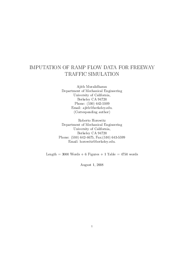 (PDF) Imputation of Ramp Flow Data for Freeway Traffic Simulation