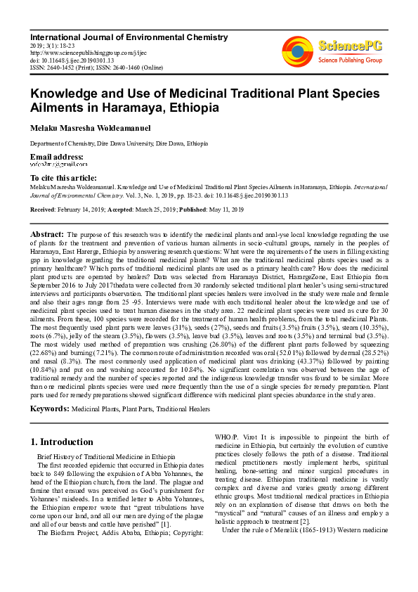 (PDF) Knowledge and Use of Medicinal Traditional Plant Species Ailments ...