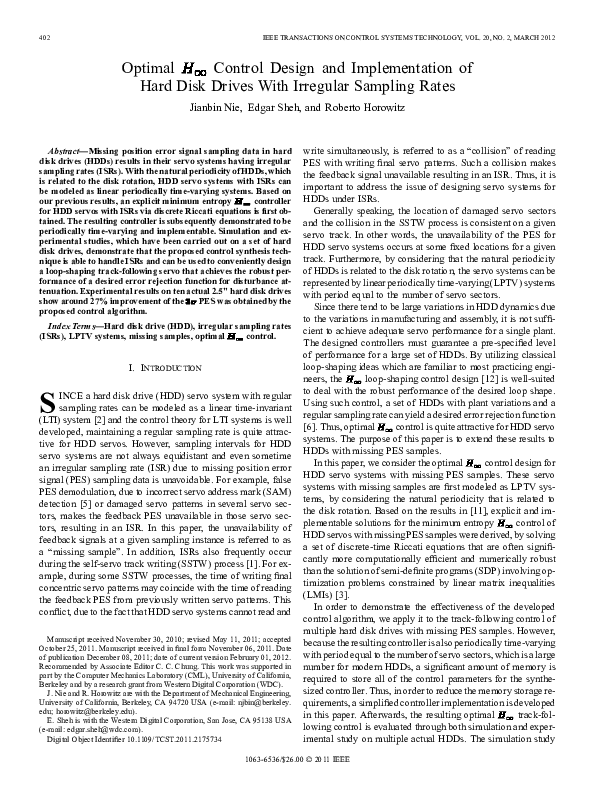 (PDF) Optimal $H_{\infty}$ Control Design and Implementation of Hard Disk Drives With Irregular ...