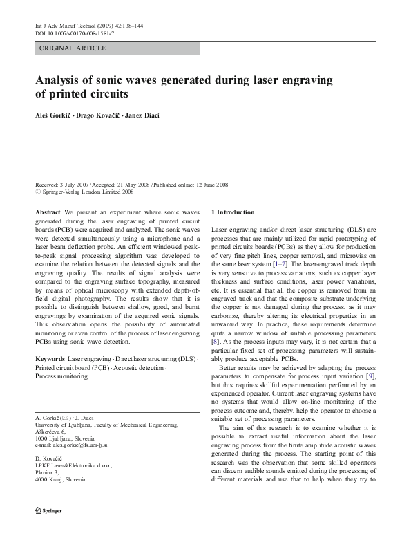 (PDF) Analysis of sonic waves generated during laser engraving of ...