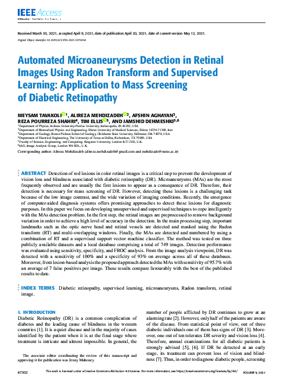 (PDF) Automated Microaneurysms Detection in Retinal Images Using Radon Transform and Supervised ...
