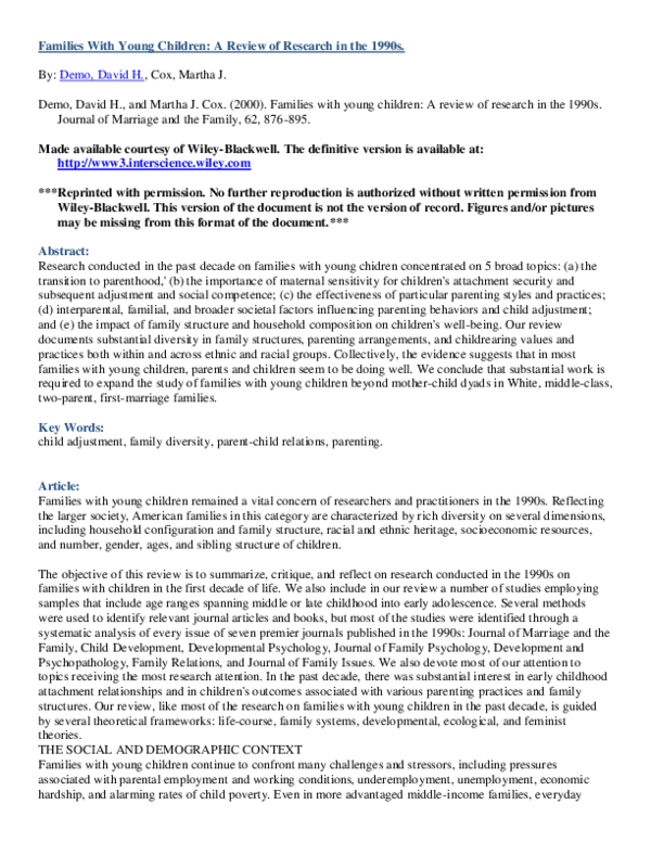 (PDF) Families With Young Children: A Review of Research in the 1990s