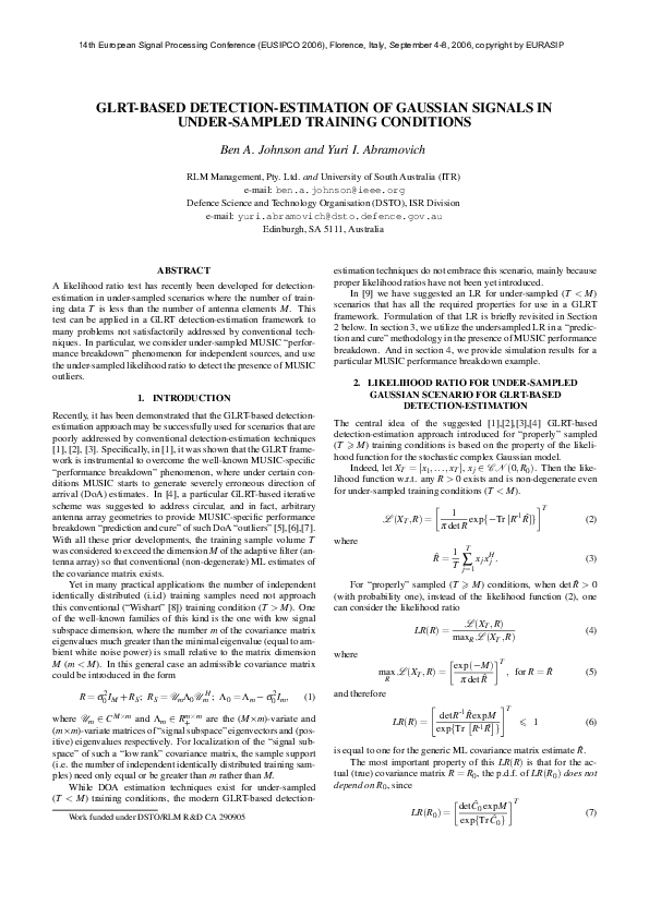 Pdf Glrt Based Detectionestimation Of Gaussian Signals In Under