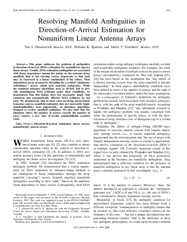 Pdf Resolving Manifold Ambiguities In Direction Of Arrival Estimation For Nonuniform Linear 