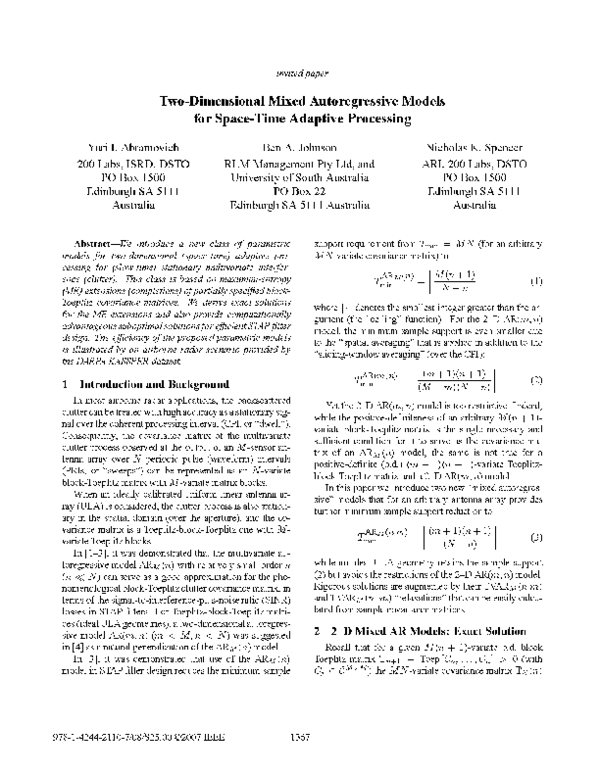 (PDF) Mixed Autoregressive Models for STAP Processing
