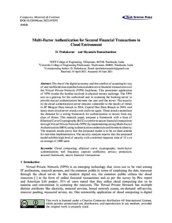 (PDF) Multi-Factor Authentication for Secured Financial Transactions in Cloud Environment