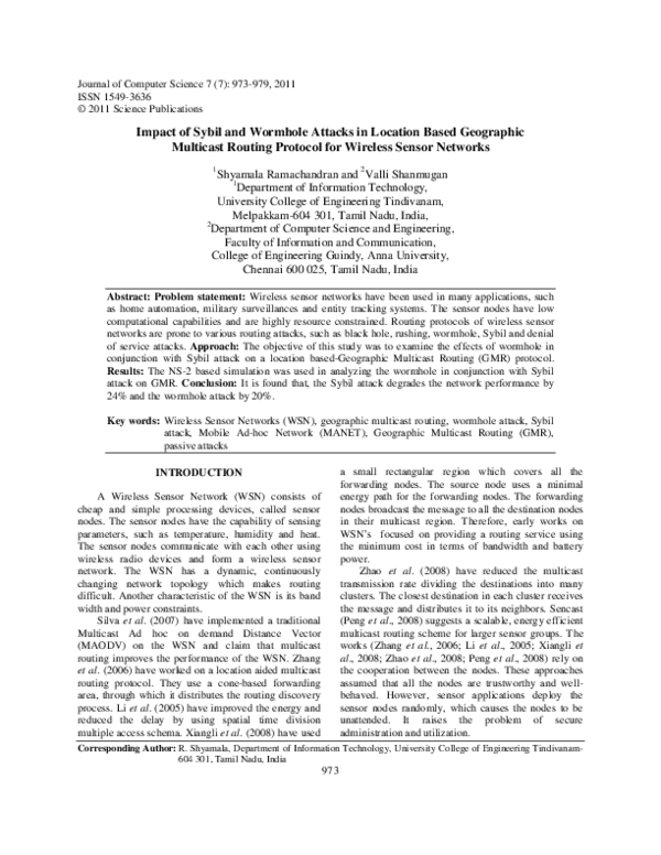 (PDF) Impact of Sybil and Wormhole Attacks in Location Based Geographic Multicast Routing ...