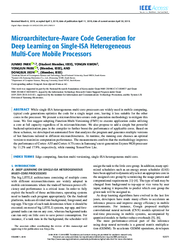 (PDF) Microarchitecture-Aware Code Generation for Deep Learning on Single-ISA Heterogeneous ...