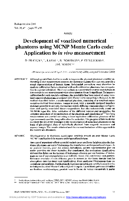 (PDF) Voxelised Numerical Phantoms for In Vivo Measurement Using MCNP