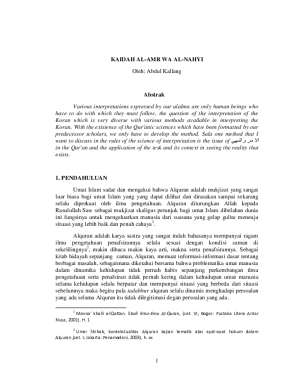 (PDF) Kaidah Al-Amr Wa Al-Nahyi