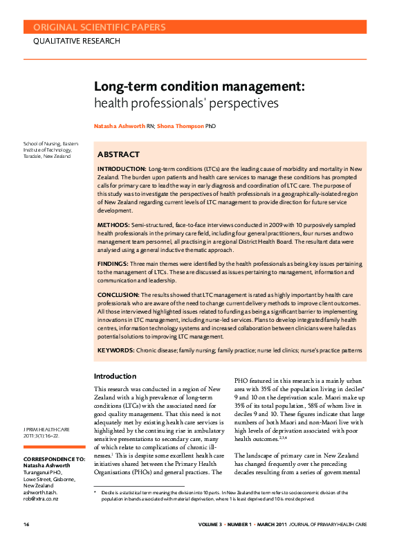 (PDF) Long-term condition management: health professionals perspectives