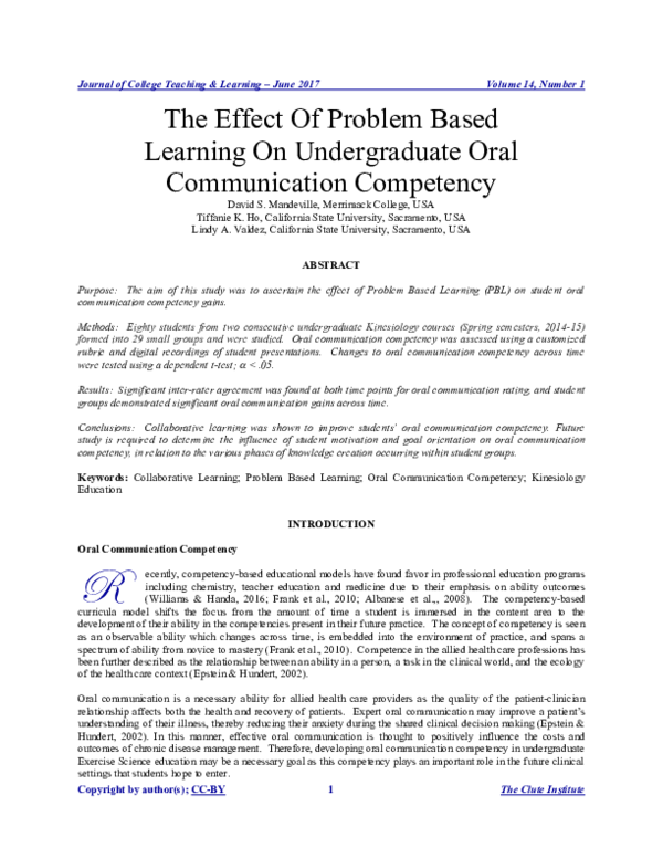 (PDF) The Effect Of Problem Based Learning On Undergraduate Oral ...