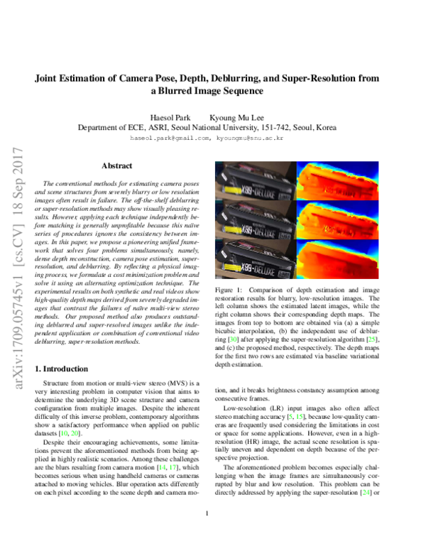 (PDF) Joint Estimation of Camera Pose, Depth, Deblurring, and Super-Resolution from a Blurred ...