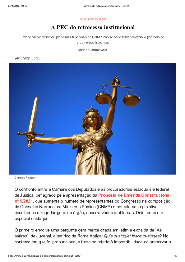 (PDF) Ministério Público: A PEC do retrocesso institucional