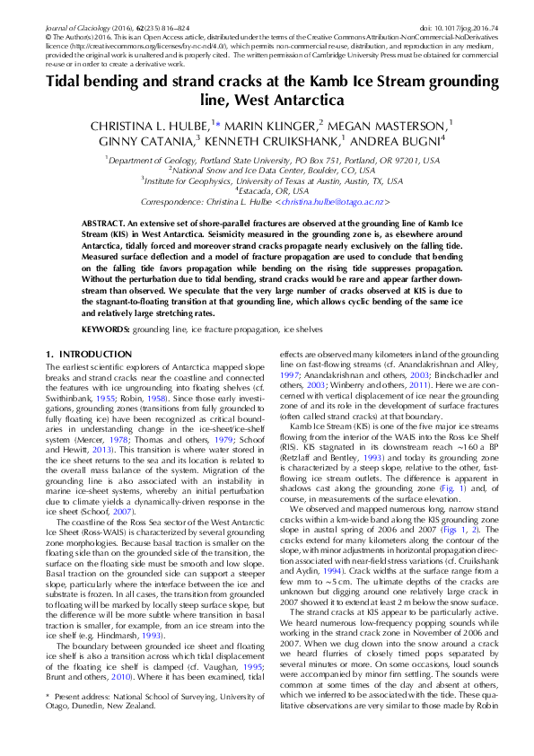 (PDF) Tidal bending and strand cracks at the Kamb Ice Stream grounding ...