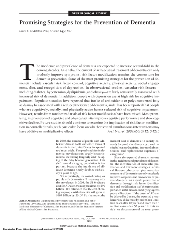 (PDF) Promising Strategies for the Prevention of Dementia