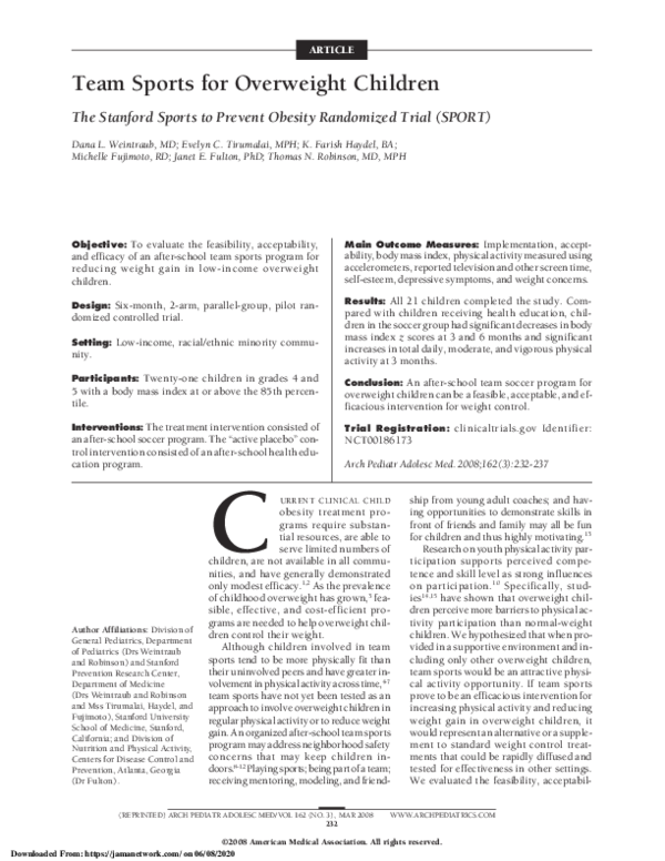 (PDF) Team Sports for Overweight Children