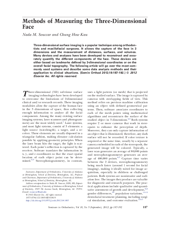 (PDF) Methods of Measuring the Three-Dimensional Face (PDF) Methods of Measuring the Three-Dimensional Face